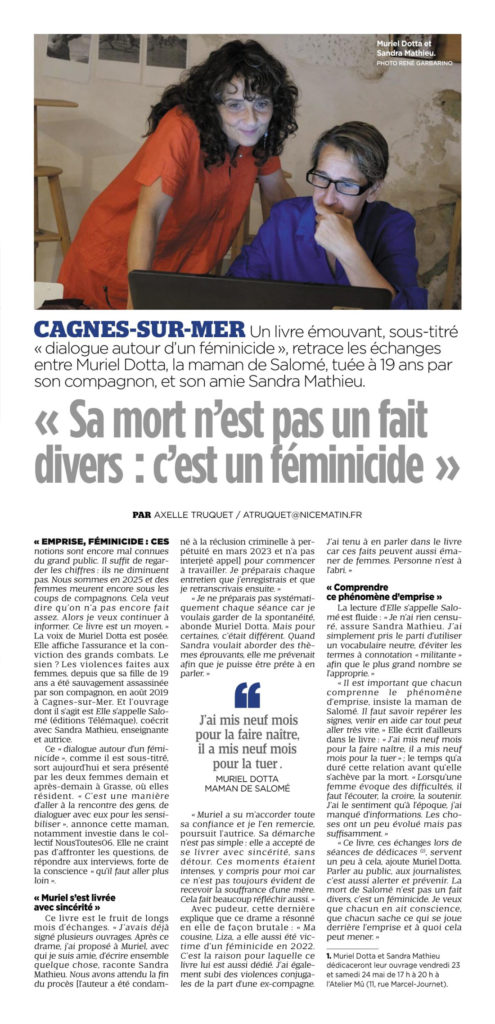 Elle s'appelait Salomé, dialogue autour d'un féminicide